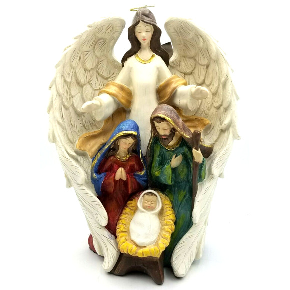 St. Nicholas Square | Holiday | Angel Holy Family Resin Nativity Figure ...